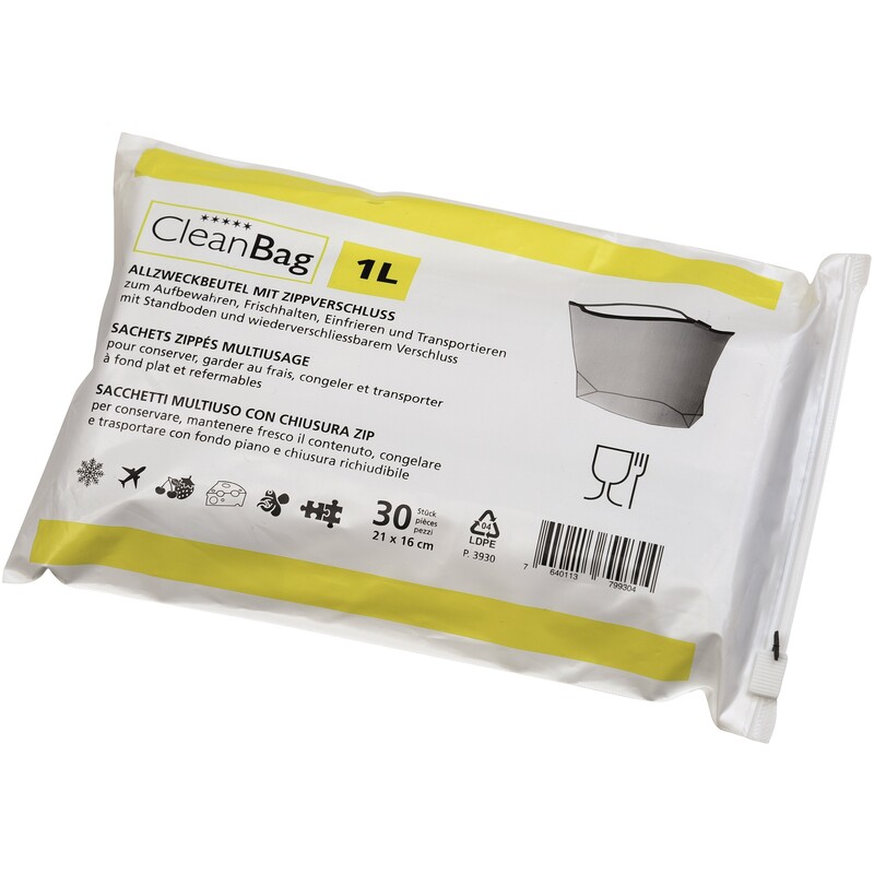 CleanBag sachets zippés multi-usage, 1 l, 30 pièce - Officeworld.ch